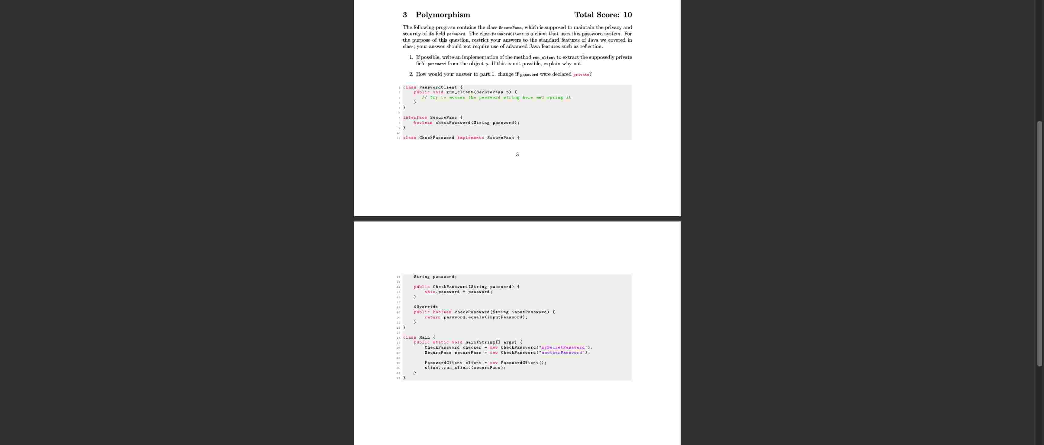 3 ﻿Polymorphism Total Score: 10 ﻿The following | Chegg.com