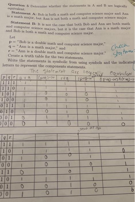 Solved Question 5 Determine whether the statements in A and | Chegg.com