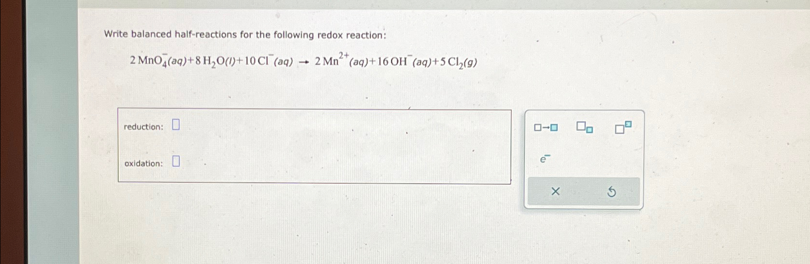 Solved Write balanced half-reactions for the following redox | Chegg.com