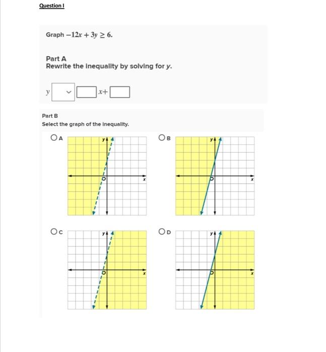 Solved Graph −12x+3y≥6. Part A Rewrite the inequality by | Chegg.com
