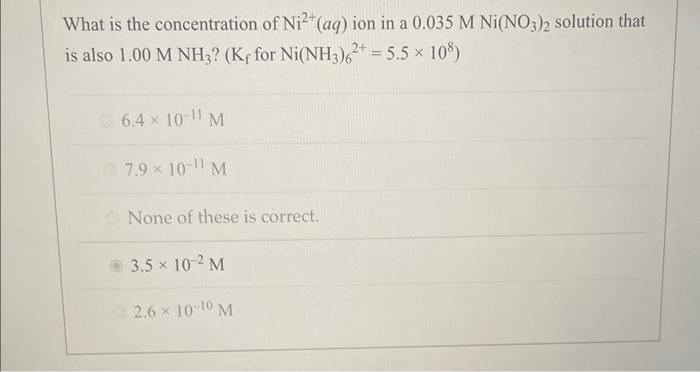 Solved What is the concentration of Ni2+(aq) ion in a | Chegg.com