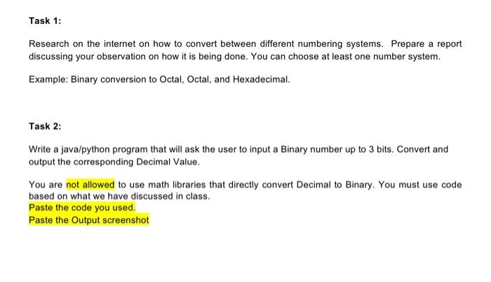 Solved Task 1: Research on the internet on how to convert | Chegg.com