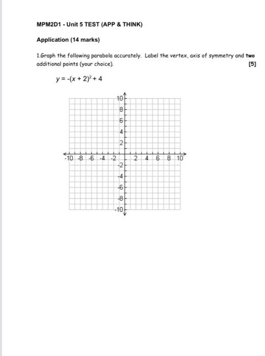 Solved MPM2D1 - Unit 5 TEST (APP & THINK) Application (14 | Chegg.com