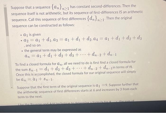 Solved Suppose that a sequence {an}n≥1 has constant | Chegg.com