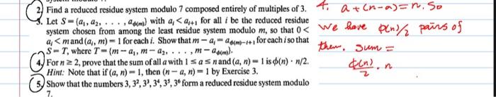 Solved 2. Find a reduced residue system modulo 7 composed | Chegg.com