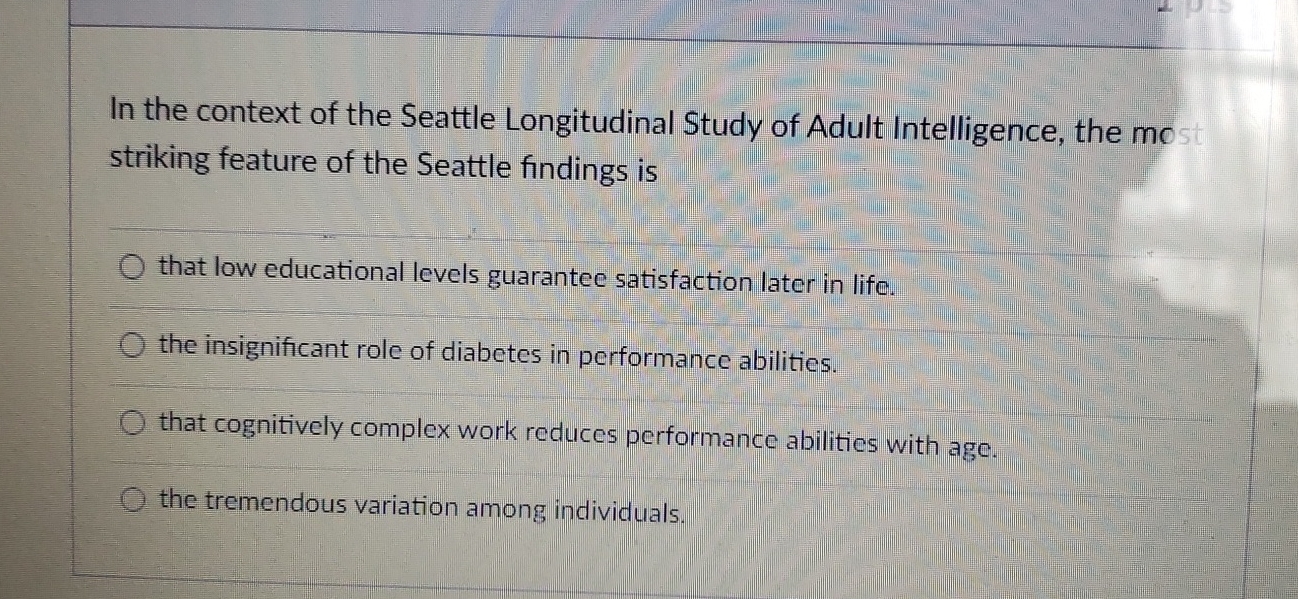 Solved In the context of the Seattle Longitudinal Study of | Chegg.com