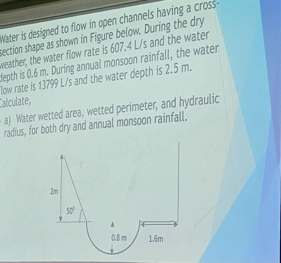 [Solved]: Water is designed to flow in open channels having