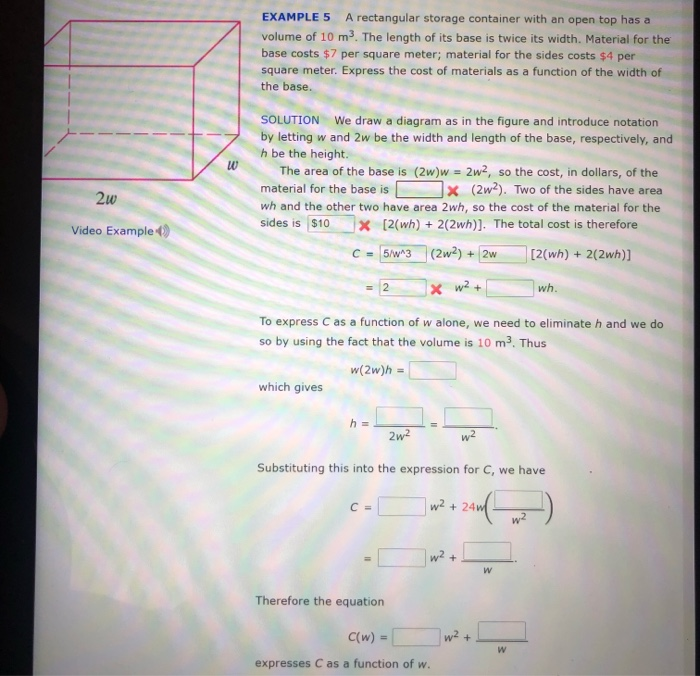 Solved EXAMPLE 5 A rectangular storage container with an | Chegg.com