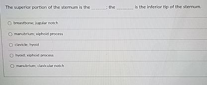 Solved The superior portion of the stemum is thetheis the | Chegg.com