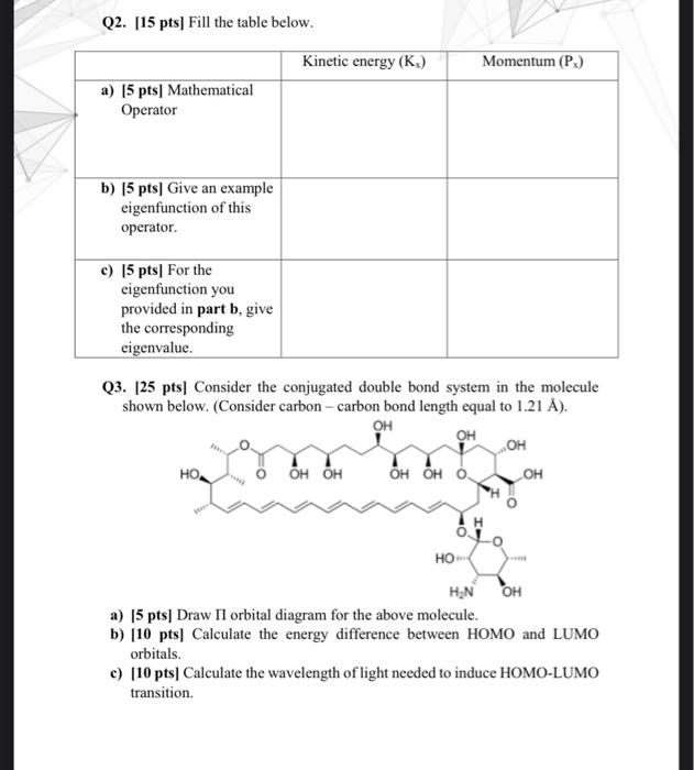 Solved Q2. [15 pts) Fill the table below. Kinetic energy (K) | Chegg.com Solved Q2. [15 pts) Fill the table below. Kinetic energy (K) | Chegg.com