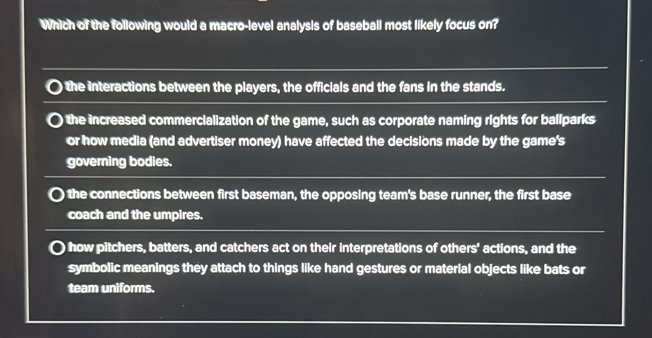 Solved Which of the following would a macro-level analysis | Chegg.com