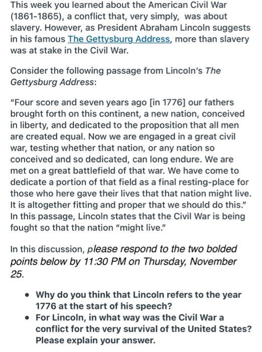 This week you learned about the American Civil War | Chegg.com