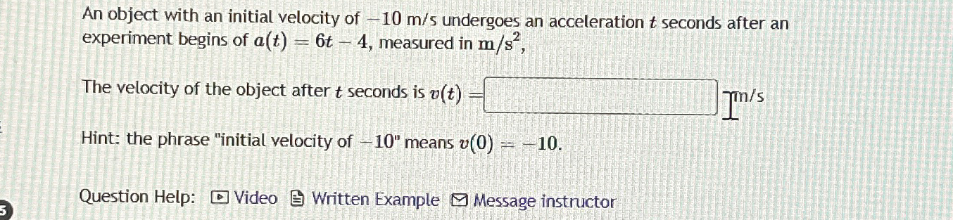 Solved An object with an initial velocity of -10ms | Chegg.com