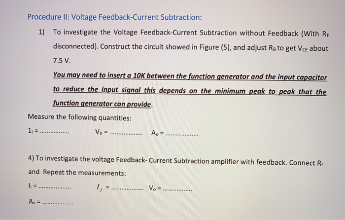 Procedure II: Voltage Feedback-Current Subtraction: | Chegg.com