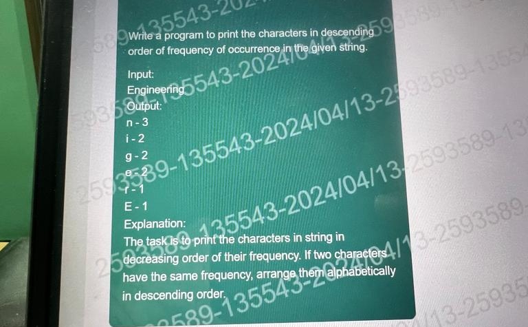 Solved Write a program to print the characters in descending | Chegg.com