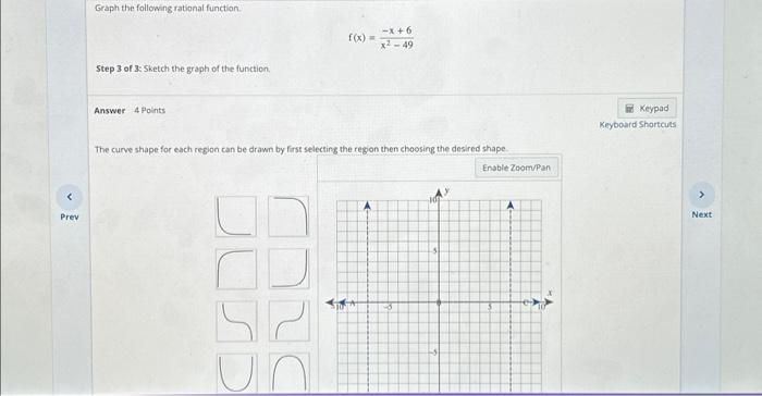 Solved Graph the following rational function f(x)=x2−49−x+6 | Chegg.com