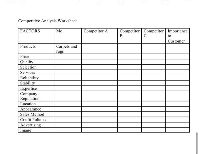 Solved PLEASE FILL THIS WORKSHEET OF COMPETITIVE ANALYSIS | Chegg.com