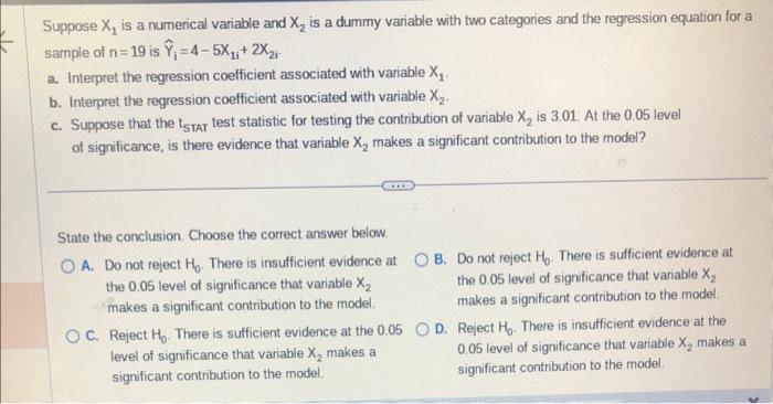 Solved Suppose X1 is a numerical variable and X2 is a dummy | Chegg.com