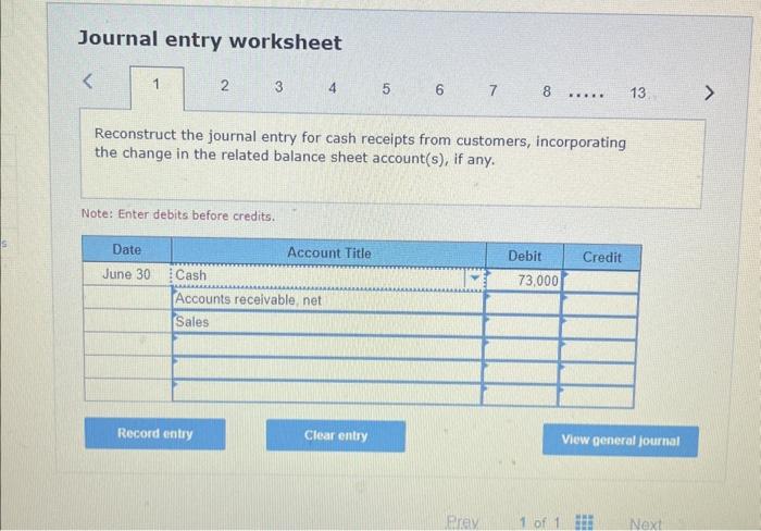 Solved •Reconstruct the journal entry for cash receipts from | Chegg.com