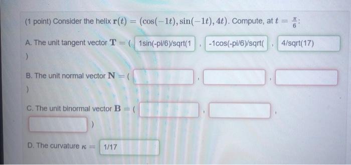 Solved (1 point) Consider the helix | Chegg.com