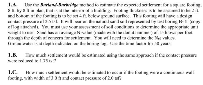 1.A. Use the Burland-Burbridge method to estimate the | Chegg.com