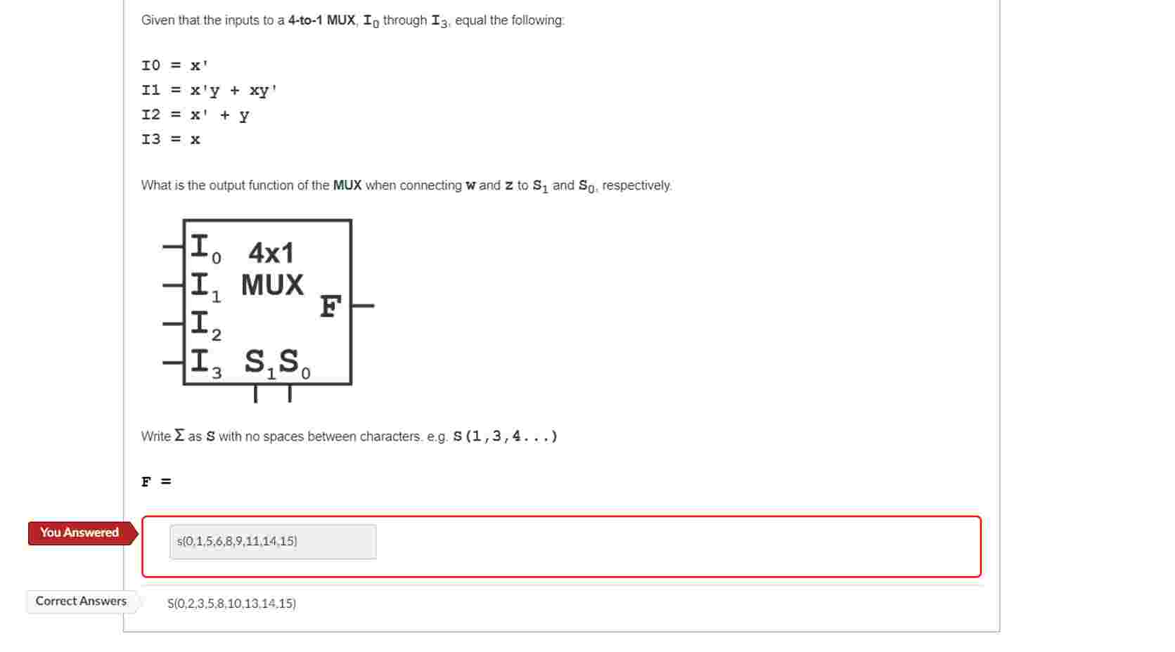 Solved by an EXPERT Given that the inputs to a 4-to-1 ﻿MUX, I_(0) | Chegg.com