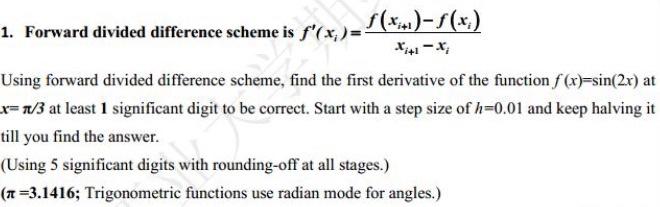 Solved 1. Forward divided difference scheme is | Chegg.com