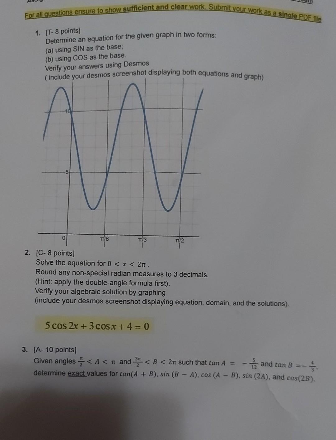 Solved 1. [T- 8 points] Determine an equation for the given | Chegg.com