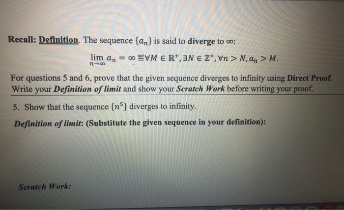 Solved Recall: Definition. The sequence {an} is said to | Chegg.com