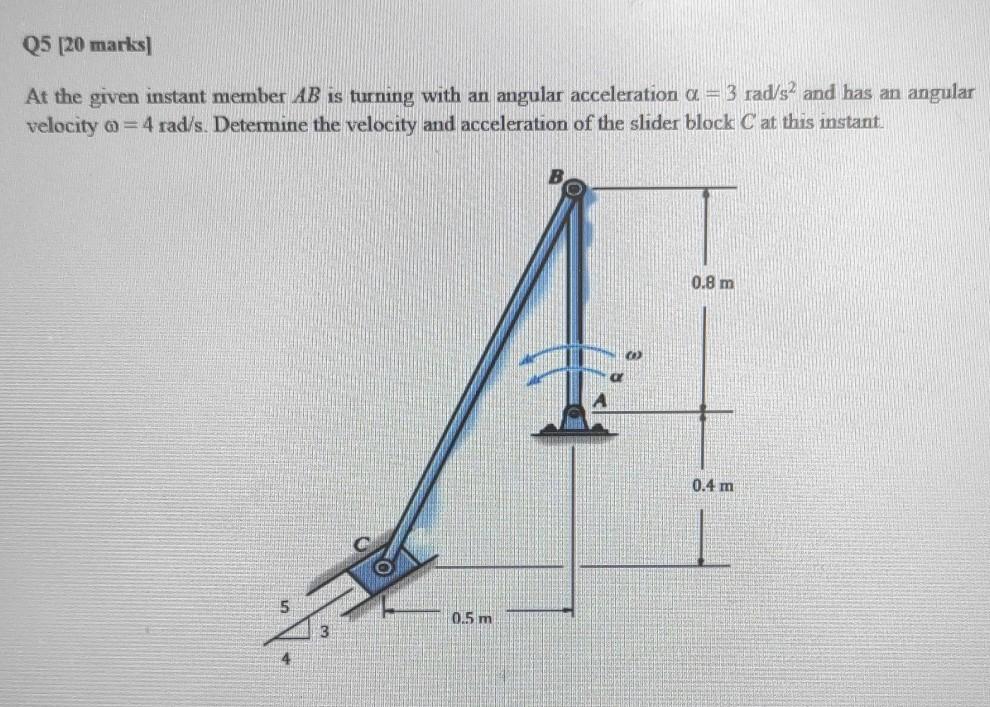 Solved Q5 [20 marks) At the given instant member AB is | Chegg.com