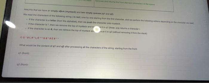 Solved nove and the front Assume that we have an empty sck | Chegg.com