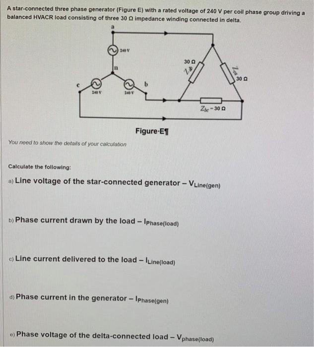 Solved A star-connected three phase generator (Figure E) | Chegg.com