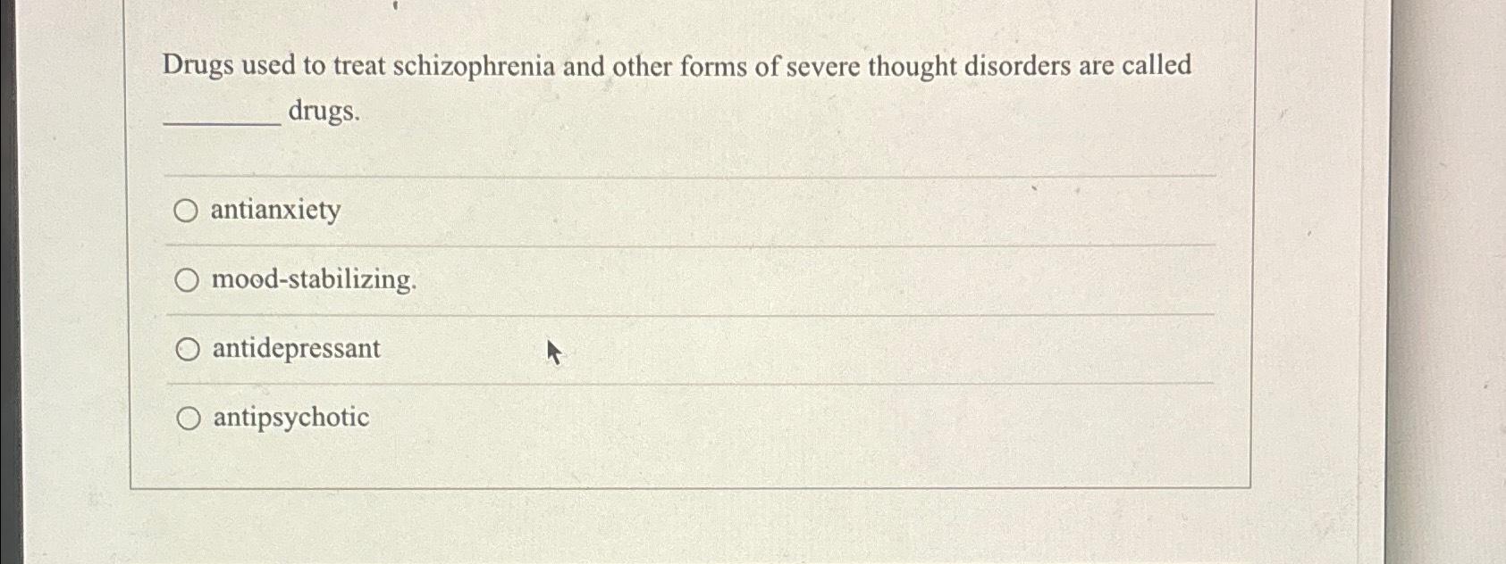 Solved Drugs used to treat schizophrenia and other forms of | Chegg.com