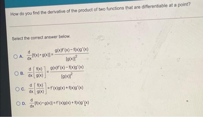 Solved How do you find the derivative of the product of two | Chegg.com
