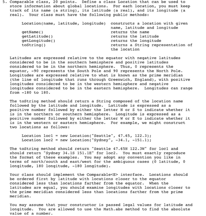 Solved 5. Comparable class, 20 points. Define a class | Chegg.com