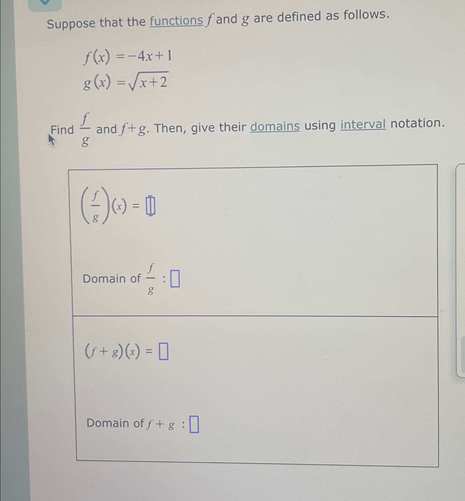 Solved Suppose that the functions f ﻿and g ﻿are defined as | Chegg.com