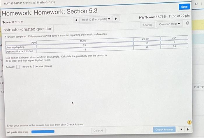 Solved MAT-152-H101 Statistical Methods 1 (1) © Save | Chegg.com
