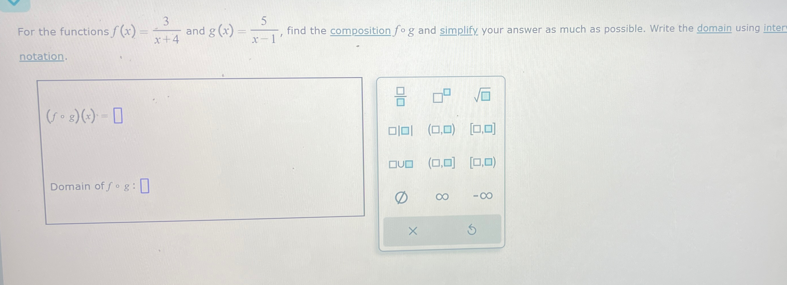 Solved For the functions f(x)=3x+4 ﻿and g(x)=5x-1, ﻿find the | Chegg.com