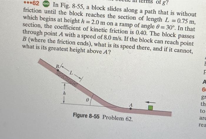 Solved 626 In Fig. 8-55, a block slides along a path that is | Chegg.com