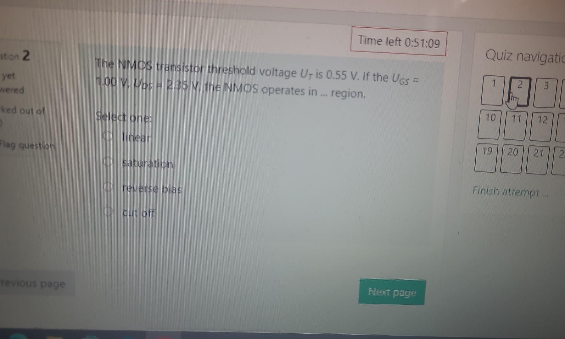 Solved The NMOS transistor threshold voltage UT is 0.55 V. | Chegg.com