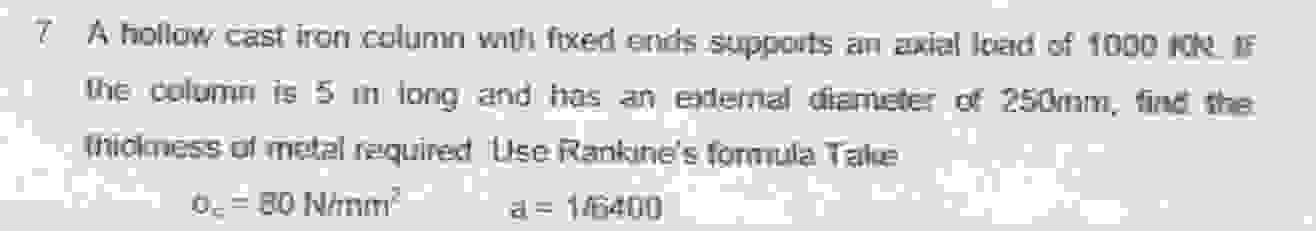 Solved 7 ﻿A hollow cast iron column wath ffxed entis | Chegg.com