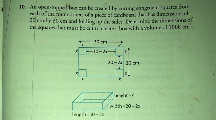 Solved a 10. An open-topped box can be created by cutting | Chegg.com