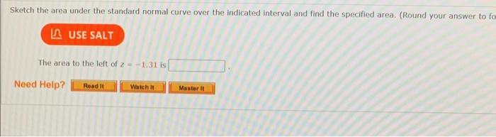 Solved Sketch the area under the standard normal curve over | Chegg.com