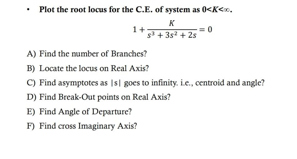 Solved - Plot the root locus for the C.E. of system as 0 | Chegg.com