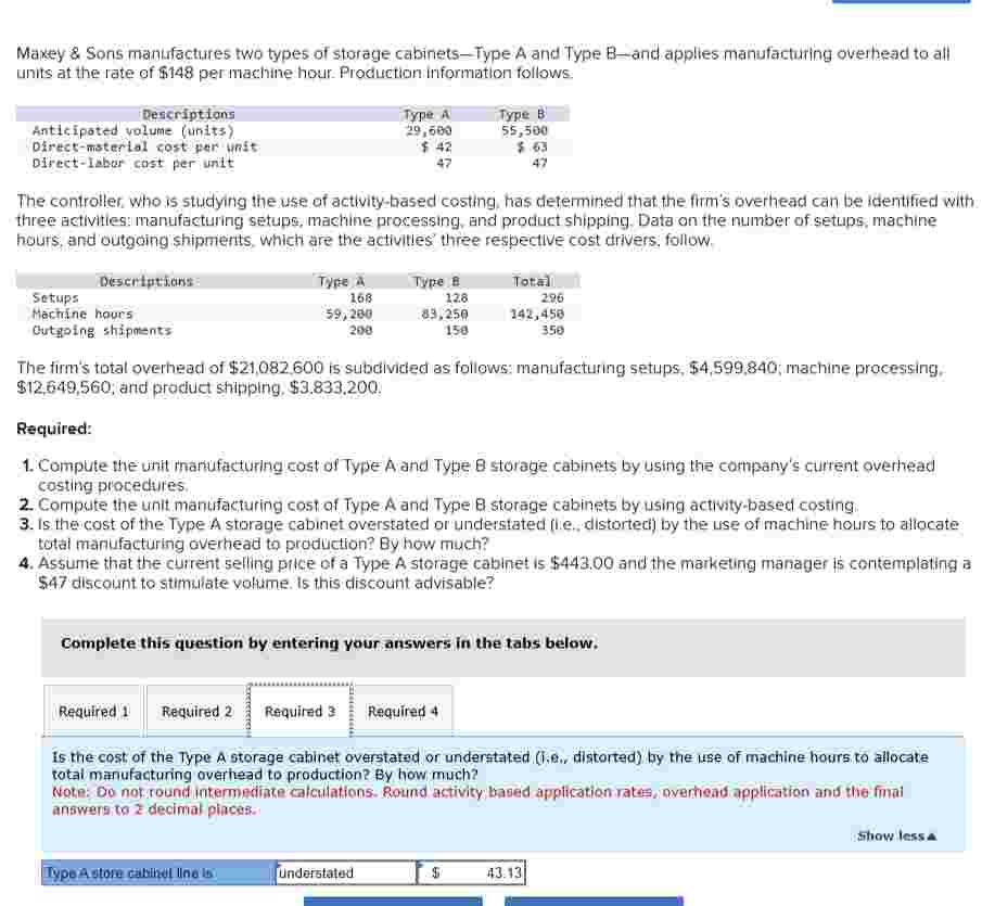 Solved Makey \& Sons manufactures two types of storage | Chegg.com