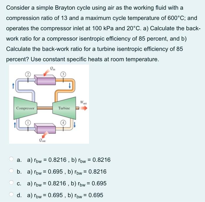Solved Consider a simple Brayton cycle using air as the | Chegg.com