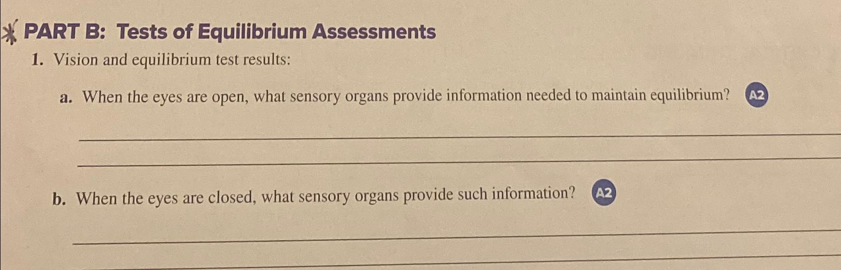 Solved PART B: Tests of Equilibrium AssessmentsVision and | Chegg.com