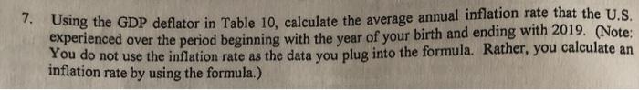 7. Using the GDP deflator in Table 10, calculate the | Chegg.com