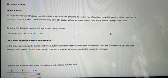 Solved 12. Numeric entry Numeric entry So far, you have been | Chegg.com