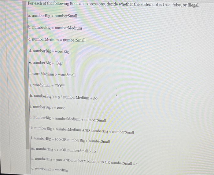 Solved For Each Of The Following Boolean Expressions Decide